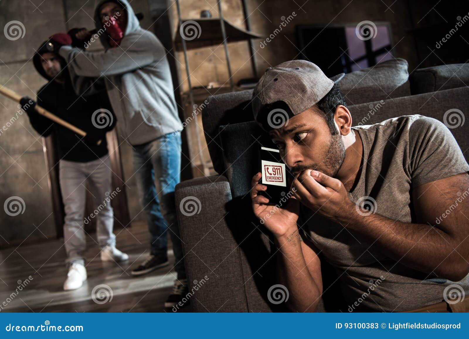 Burglars and scared man stock image. Image of night, criminal - 93100383