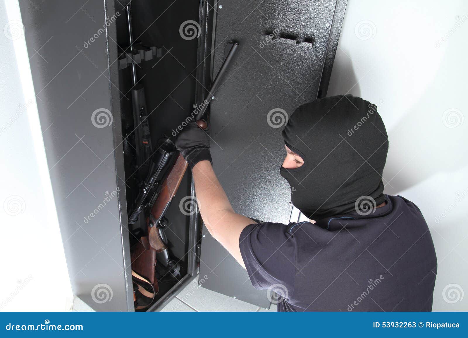 Burglary and Theft on Guns in a Gun Safe Stock Image - Image of mask ...