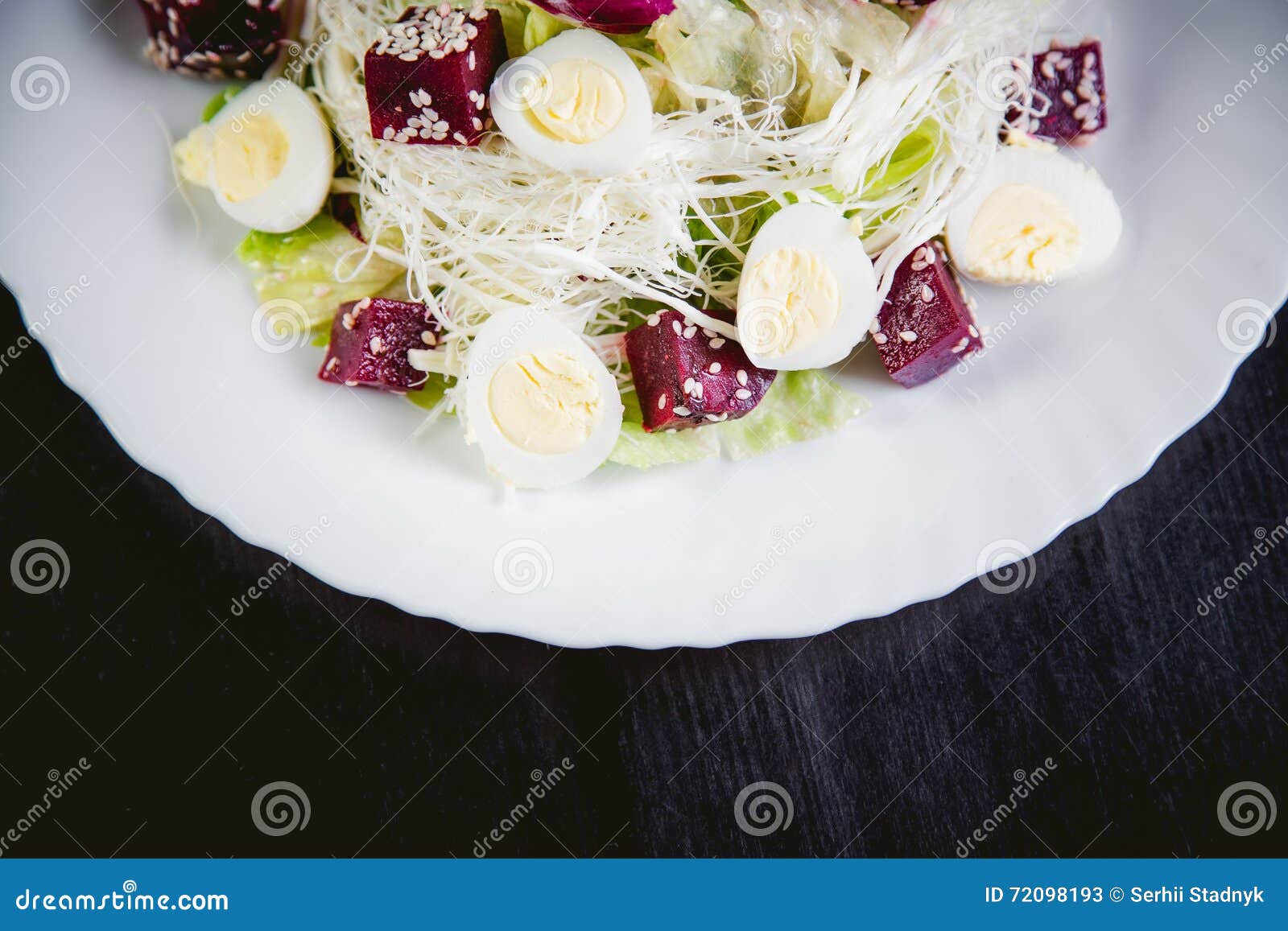 Buriak Salad, Greens and Perepelin?h Eggs, Sesame Stock Image - Image ...