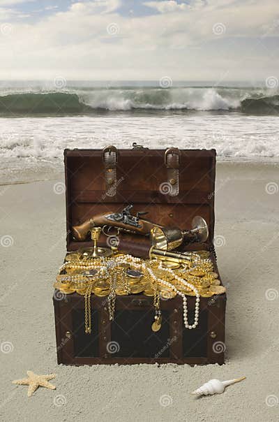 Buried Treasure front stock image. Image of trunk, sand - 5123489