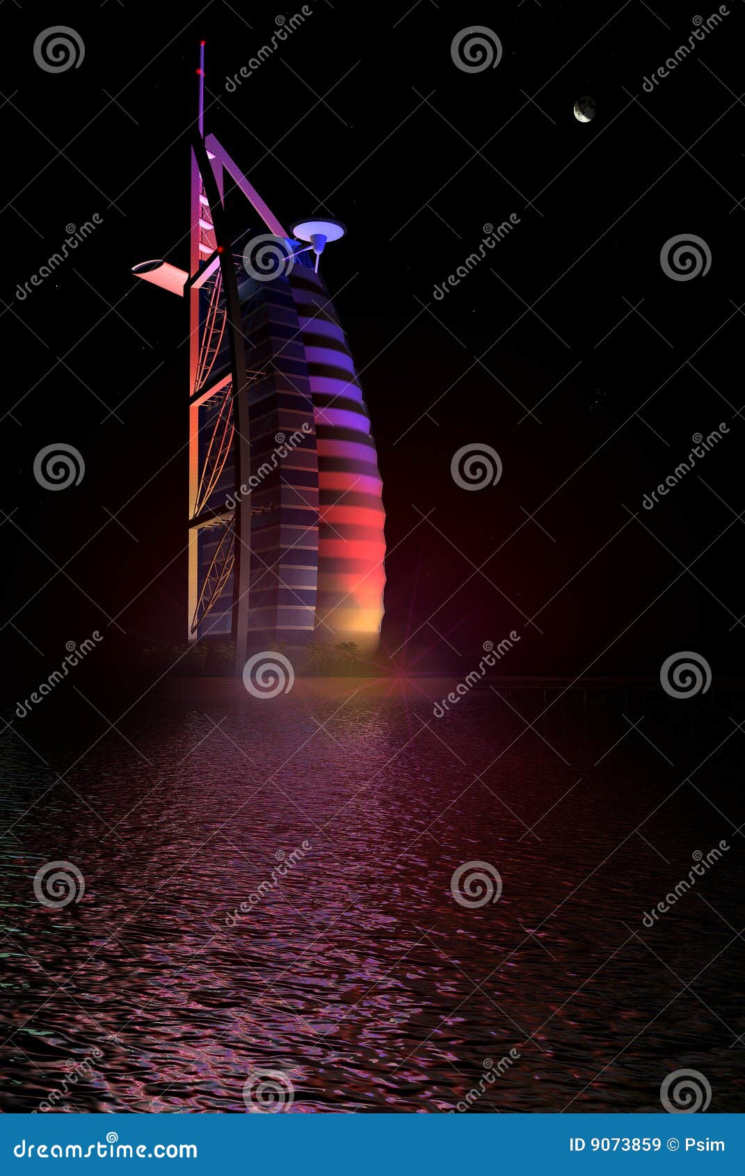 Burj Al Arab Hotel View at Night Editorial Stock Image - Illustration ...