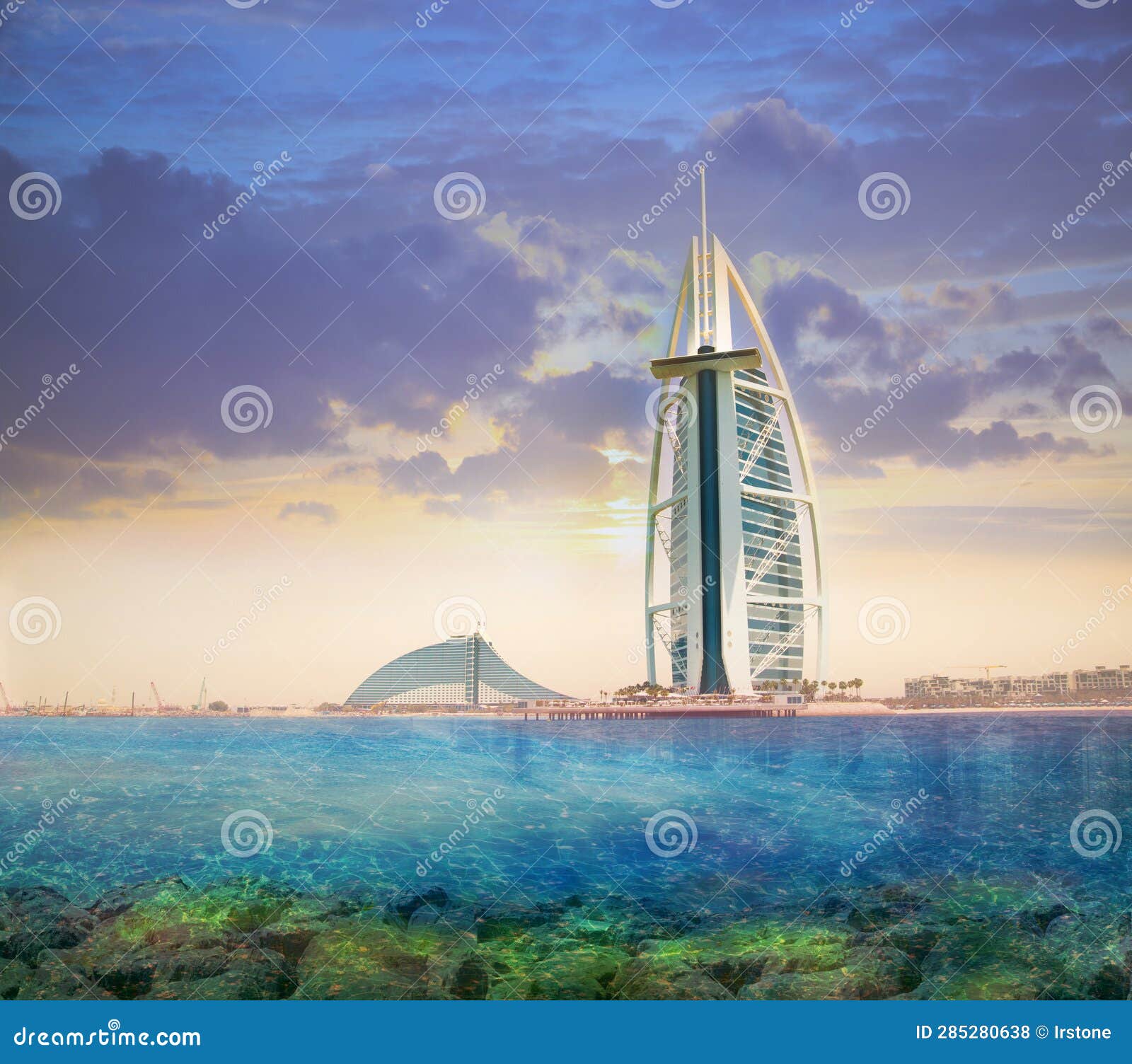 Burj Al Arab View from the Sea Stock Photo - Image of water, panorama ...