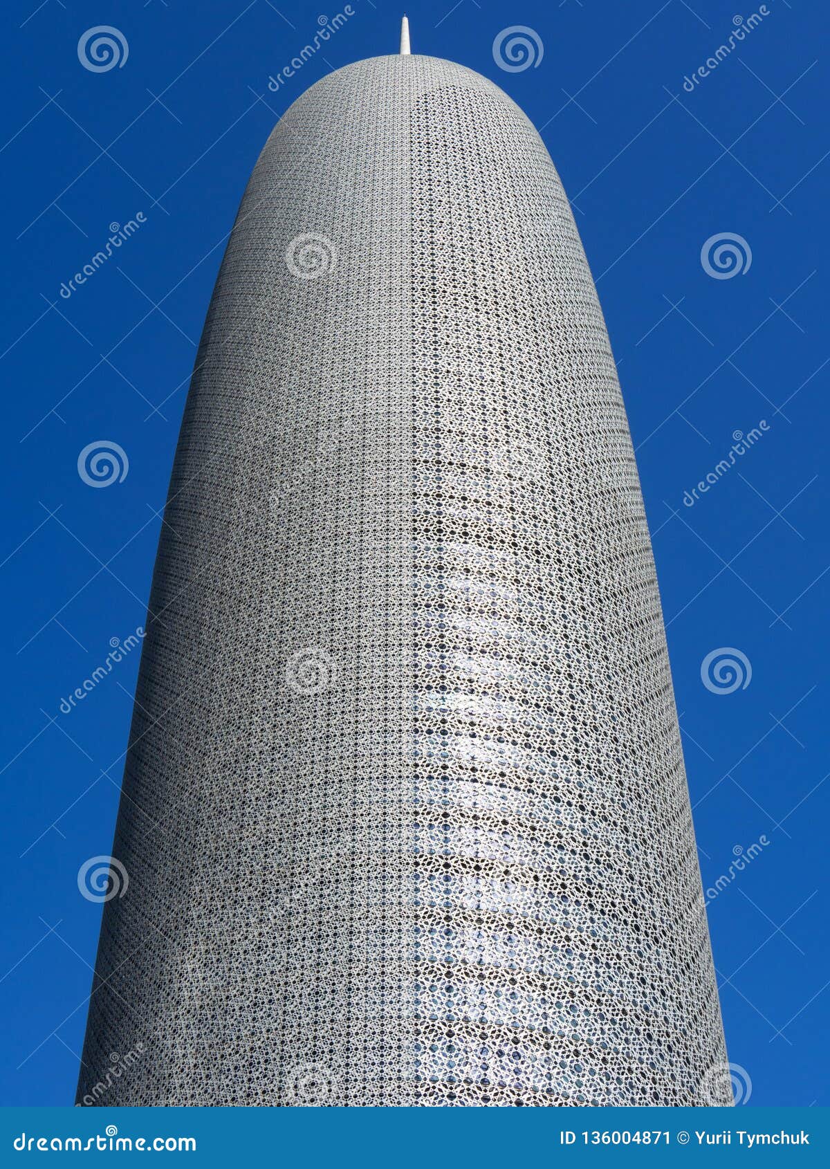 Burj Doha (Burj Qatar, Doha Tower) on Blue Background, Close Up ...