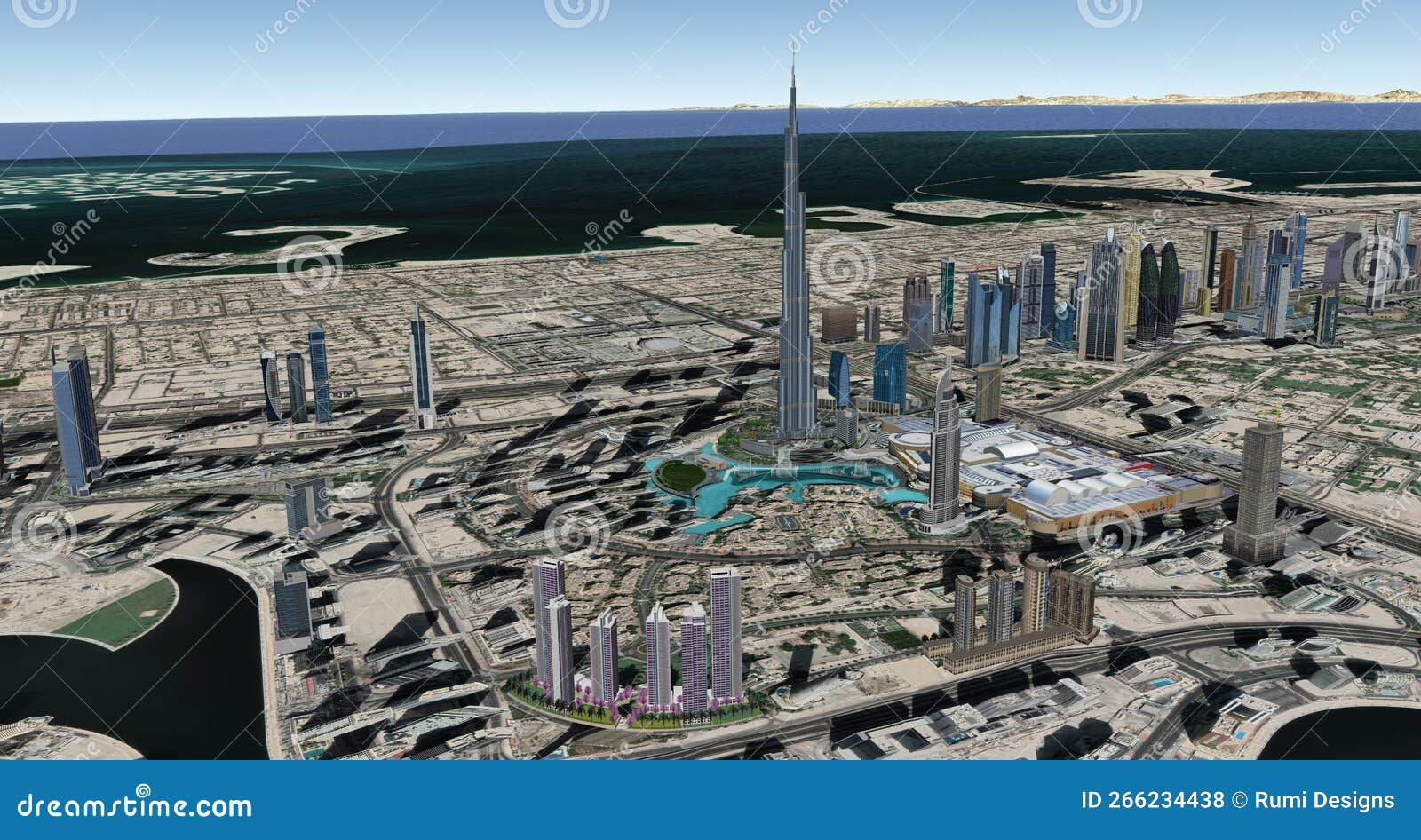 Burj Khalifa Dubai UAE 3d Rendering Satellite Image HD Photo Stock ...