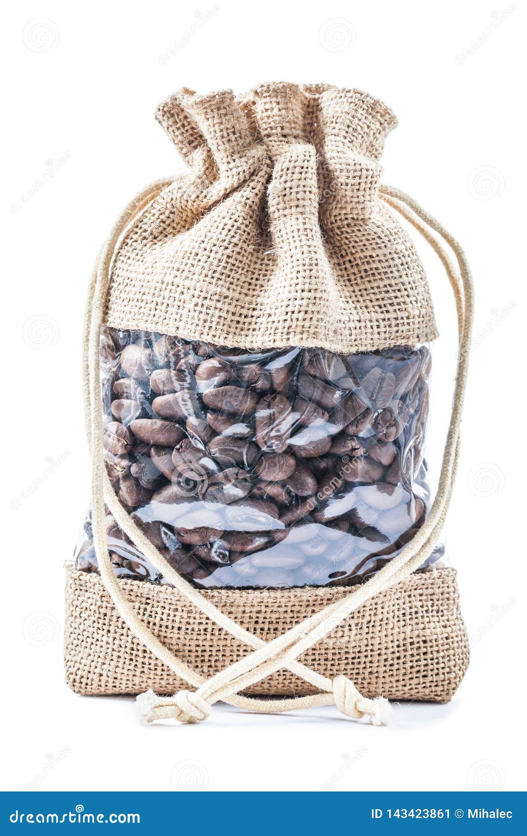 Burlap Bag with Beans of Coffee Isolated Stock Image - Image of jute ...