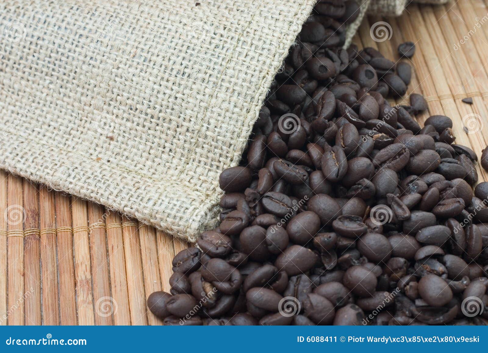 Burlap Bag of Coffee Beans stock image. Image of roasted - 6088411