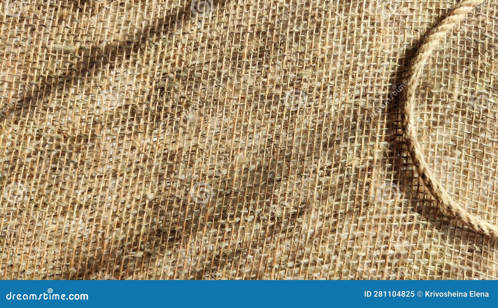 Burlap Fabric, Coarse Jute Weave, and Thick Burlap Rope. Background ...