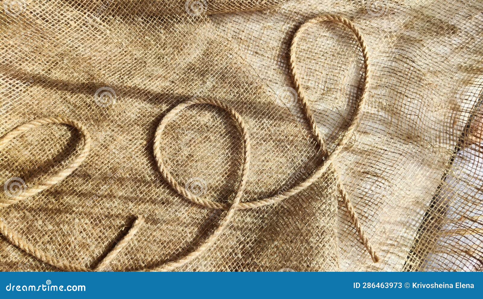 Burlap Fabric, Coarse Jute Weave, and Thick Burlap Rope. Background ...