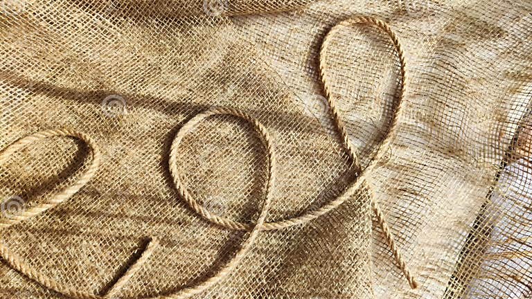 Burlap Fabric, Coarse Jute Weave, and Thick Burlap Rope. Background ...