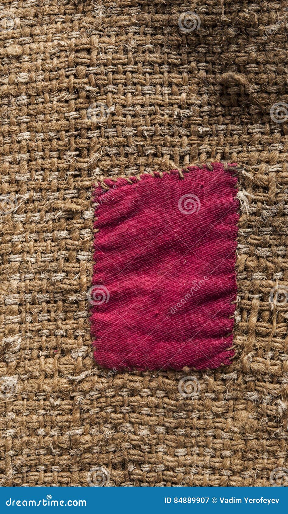 Burlap with red patch stock image. Image of textured - 84889907