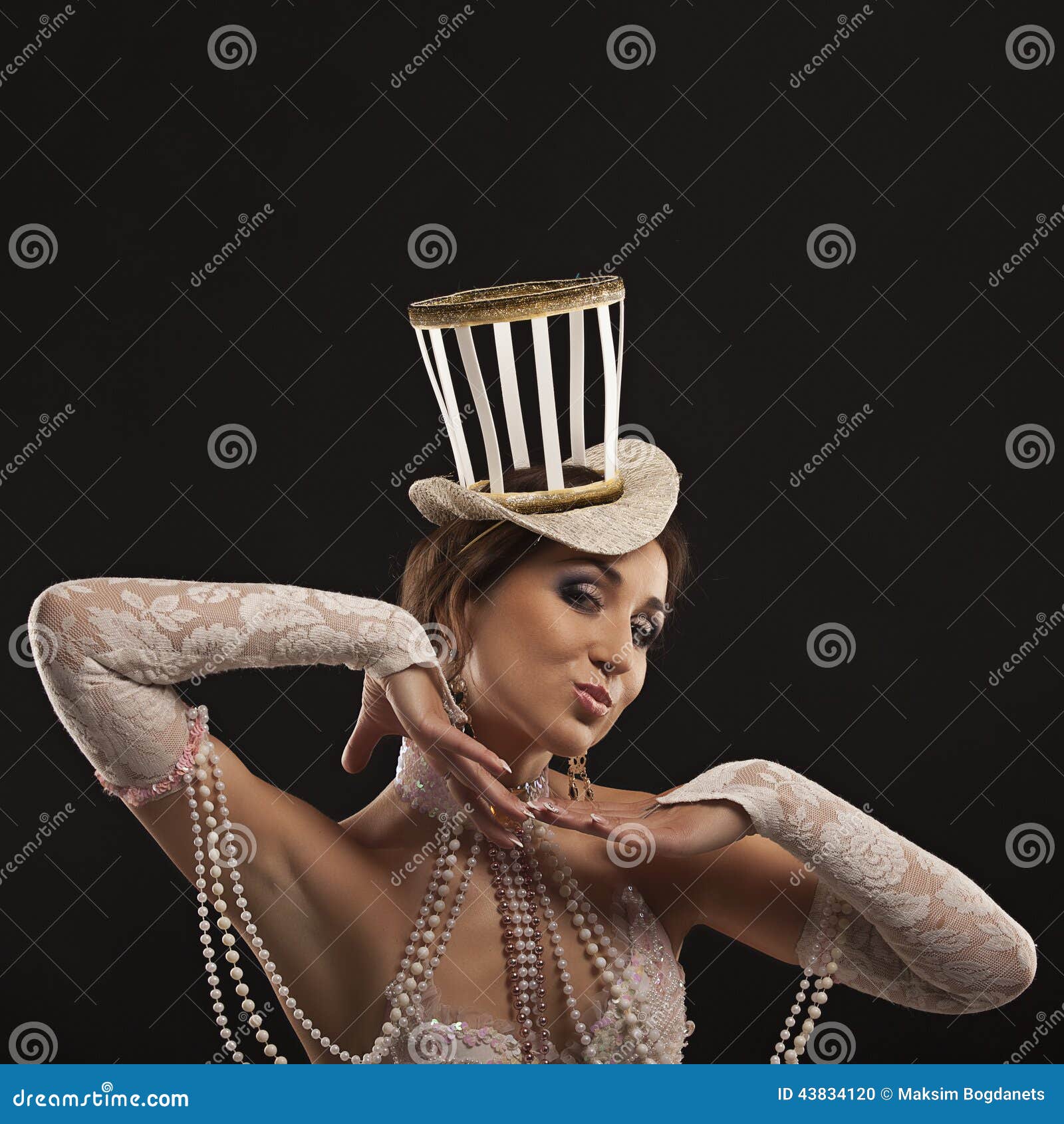 Burlesque Dancer in White Dress with Hat Stock Photo - Image of female ...