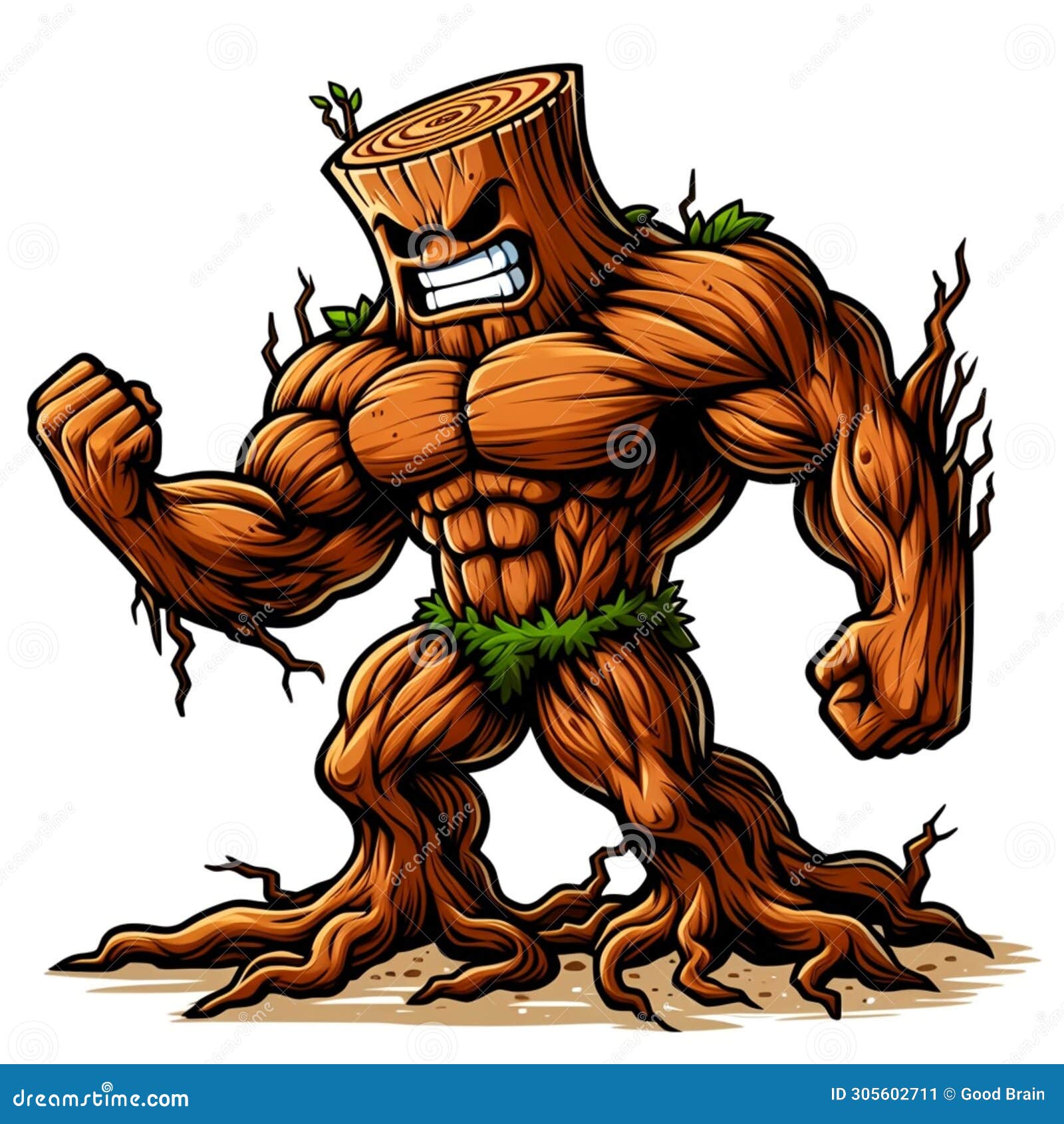 A Burly Tree Monster With A Scary Expression Isolated On A White ...