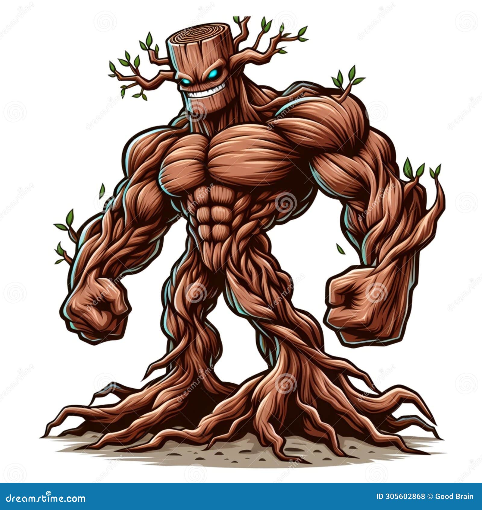 A Burly Tree Monster With A Scary Expression Isolated On A White ...