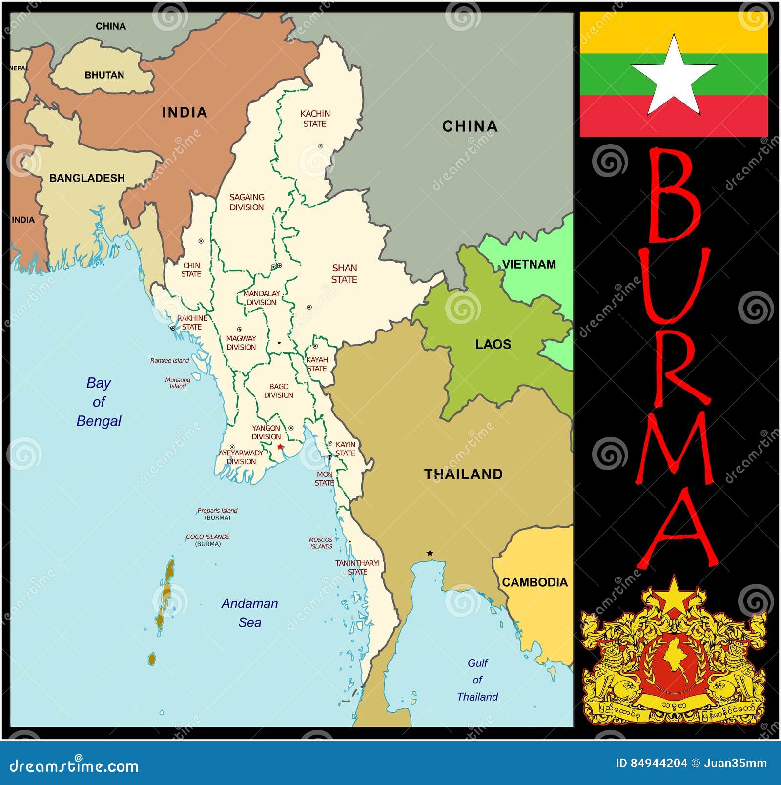 Burma Administrative Divisions Stock Illustration - Illustration of ...