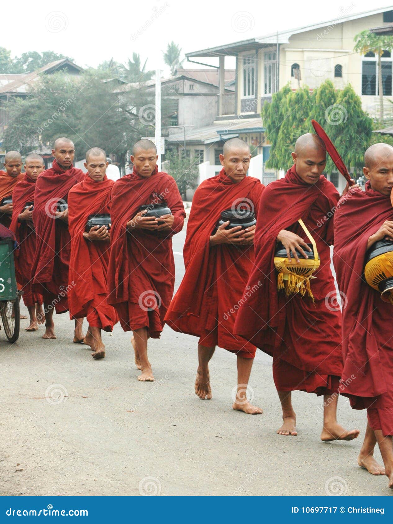 Burma Monks with alm bowls editorial photography. Image of asian - 10697717