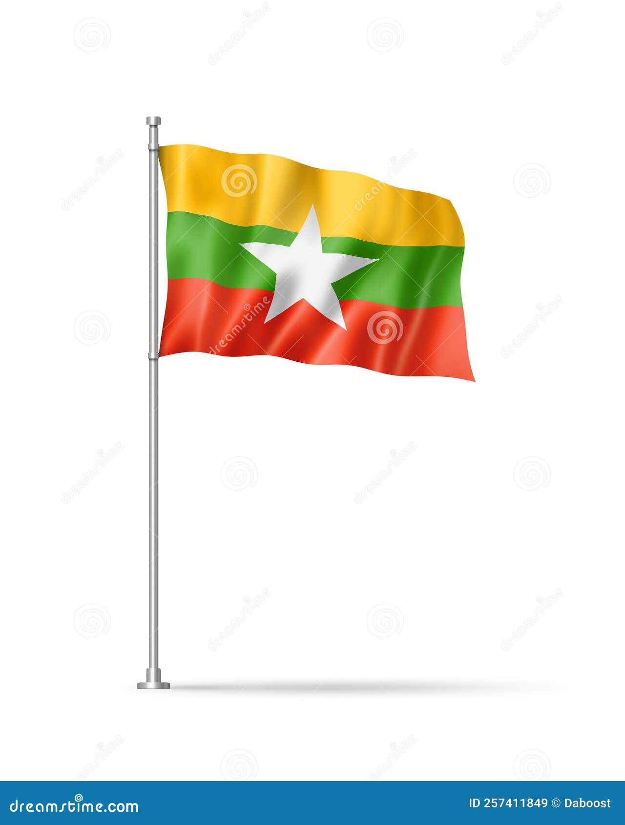 Burma Myanmar Flag Isolated on White Stock Illustration - Illustration ...