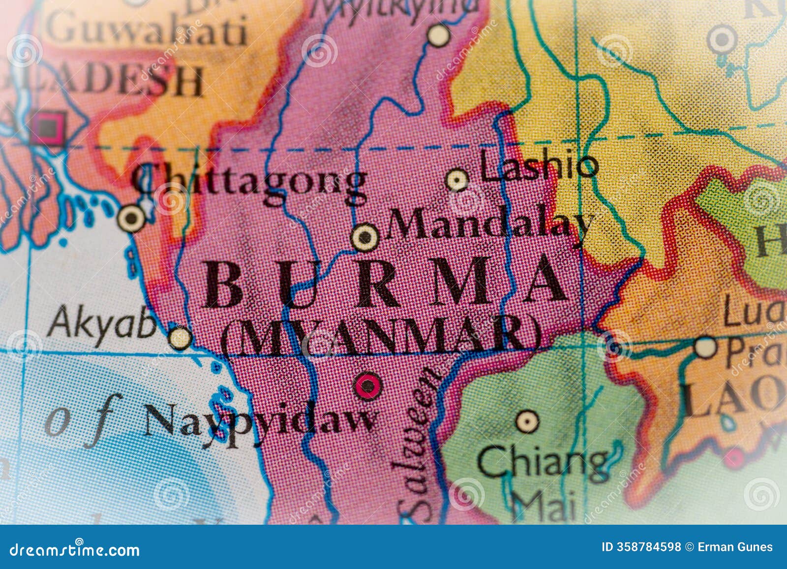 Burma (Myanmar) Highlighted on a World Map Stock Photo - Image of ...
