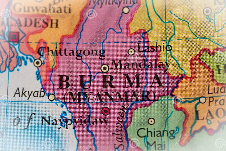 Burma (Myanmar) Highlighted on a World Map Stock Photo - Image of ...