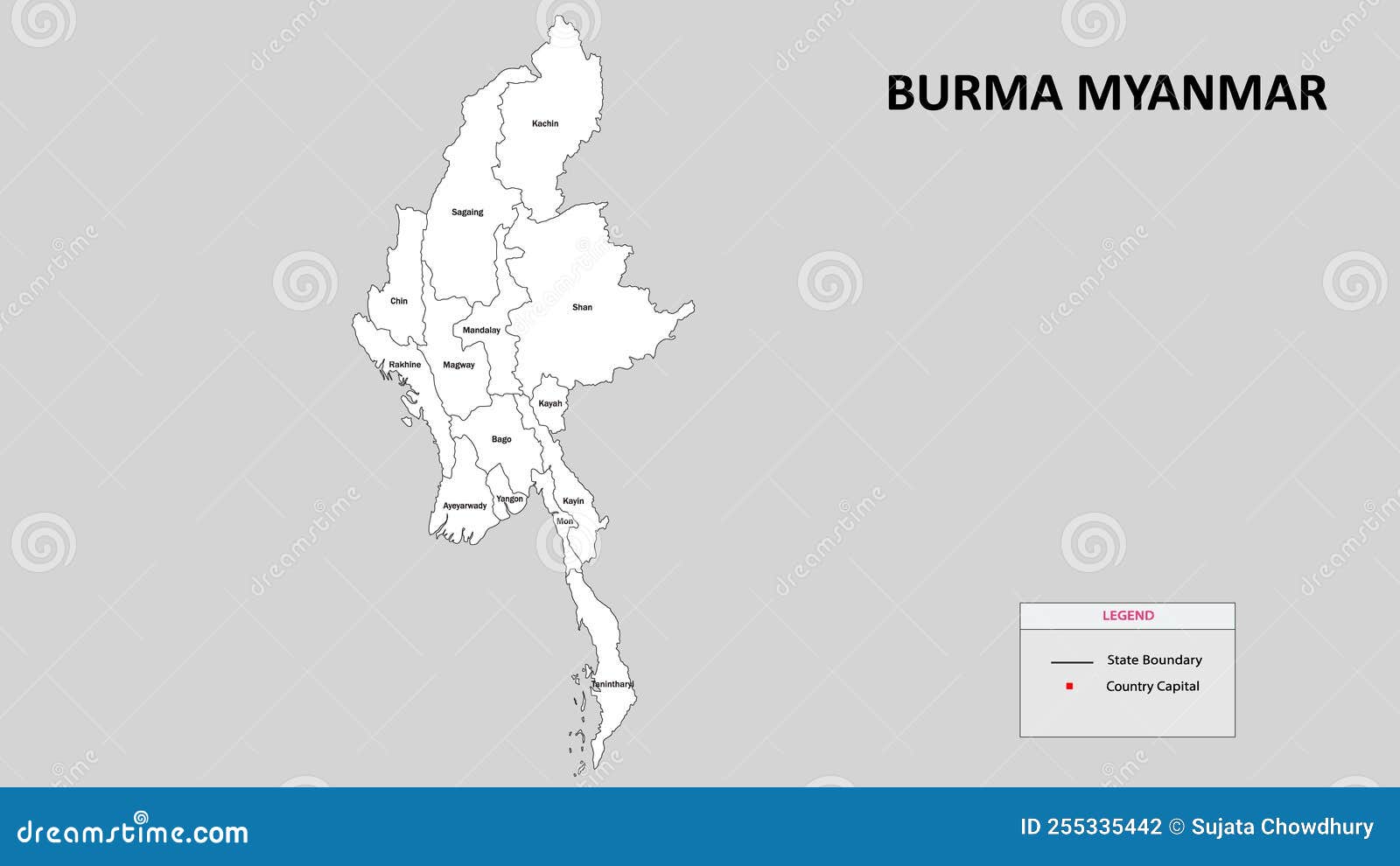 Burma Myanmar Map. State and District Map of Burma Myanmar Stock ...