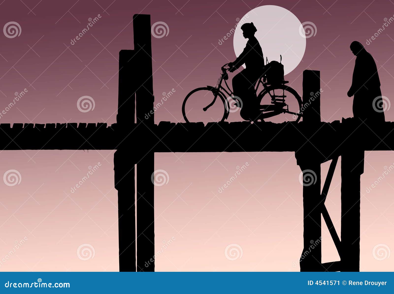 Burma; Myanmar:the U Bein Bridge Stock Vector - Illustration of black ...
