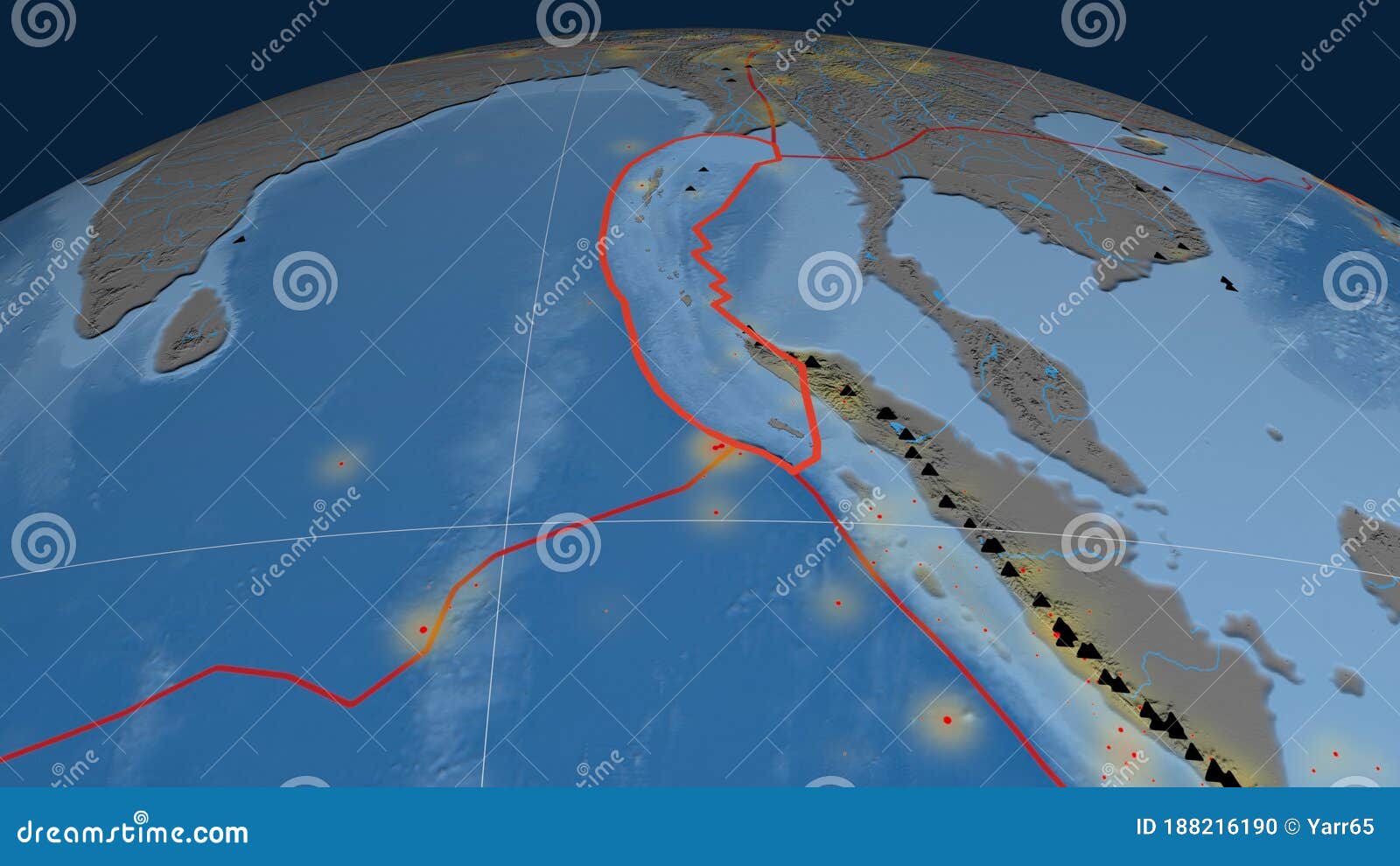 Burma Plate Outlined - Topo and Bathy Stock Illustration - Illustration ...