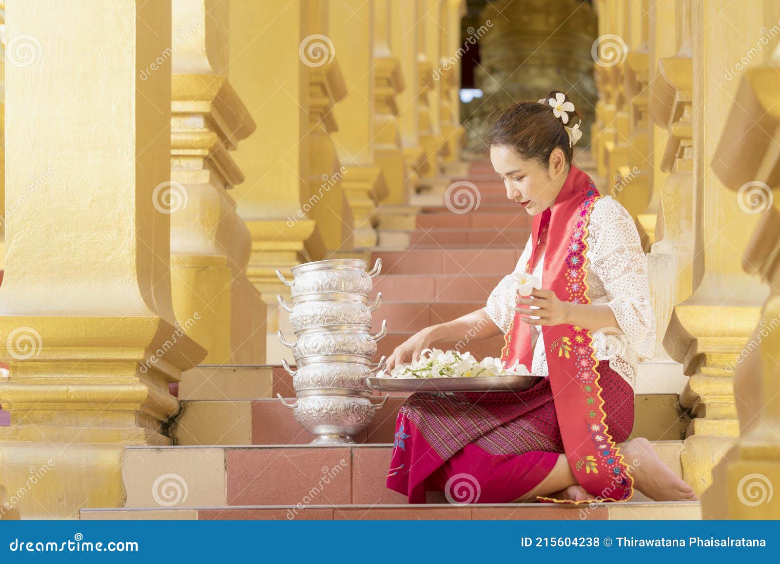Burmese Female are Going To Make Merit at the Temple Stock Photo ...