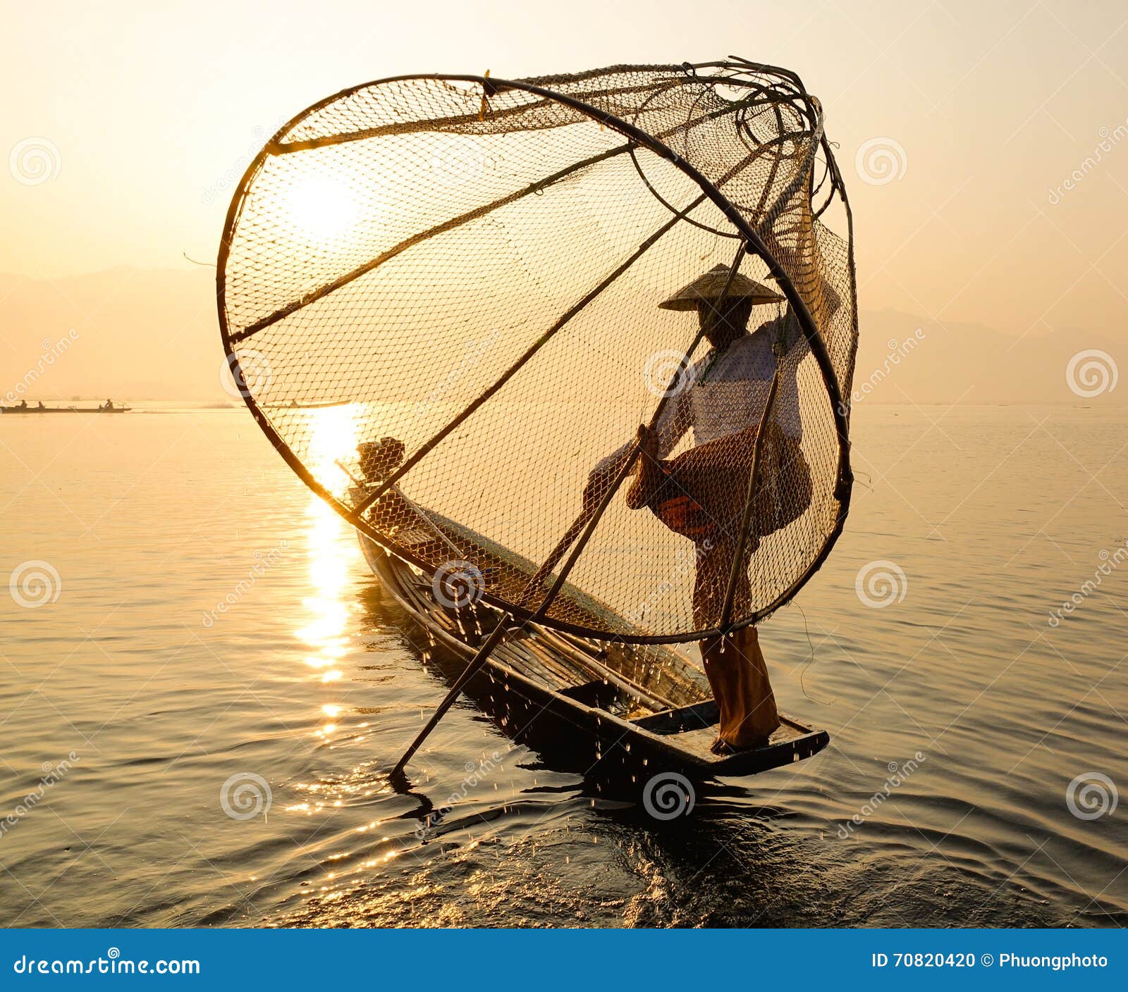 Burmese People Catching Fish by Net on the Lake in Shan, Myanmar ...