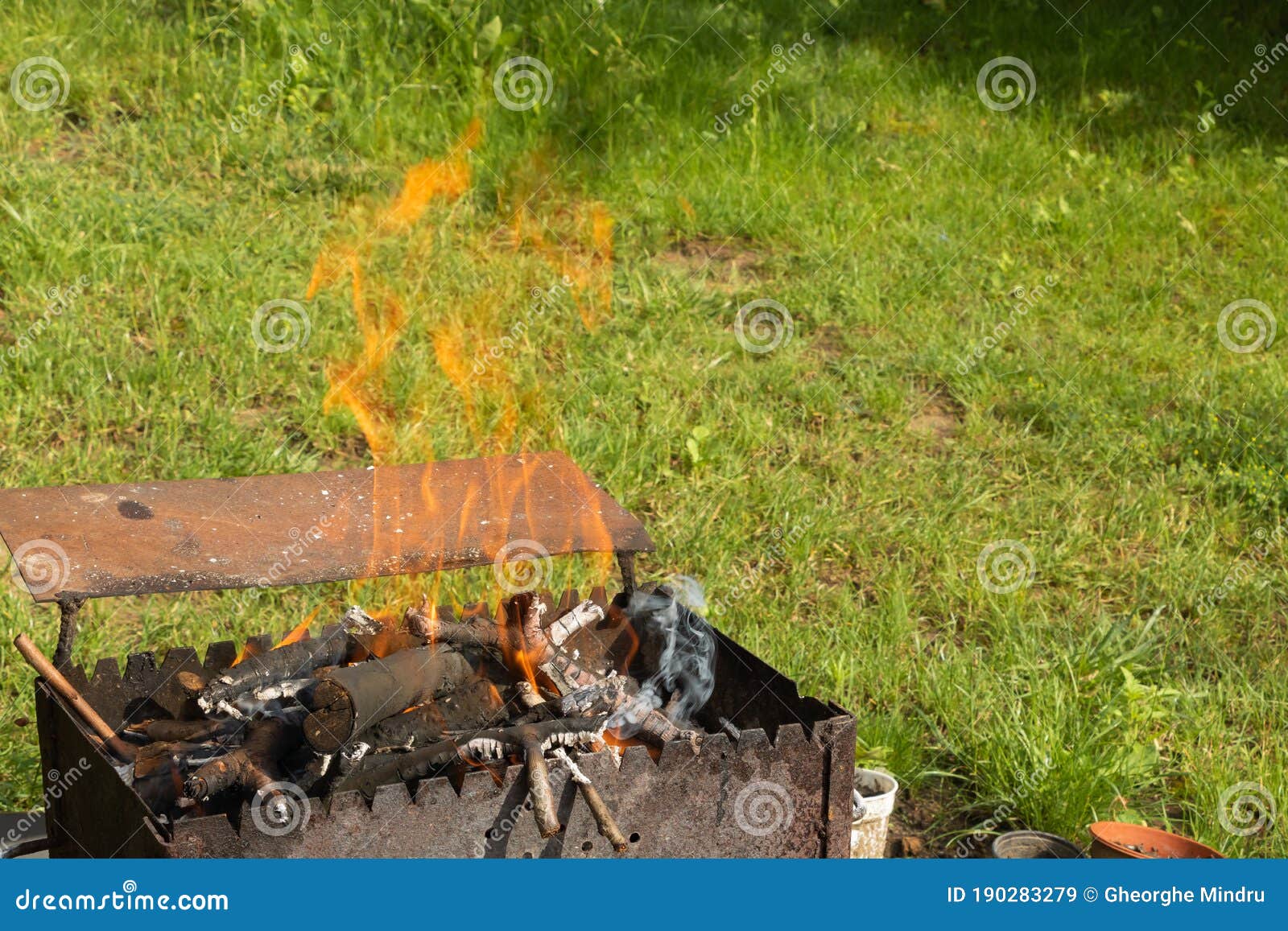 Burn the Fire in the Grill, in the Process of Cooking Stock Image ...