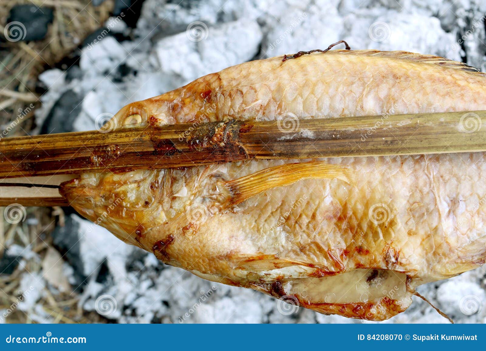 Burn Fish on a Charcoal Grill Stock Photo - Image of cooking, bamboo ...