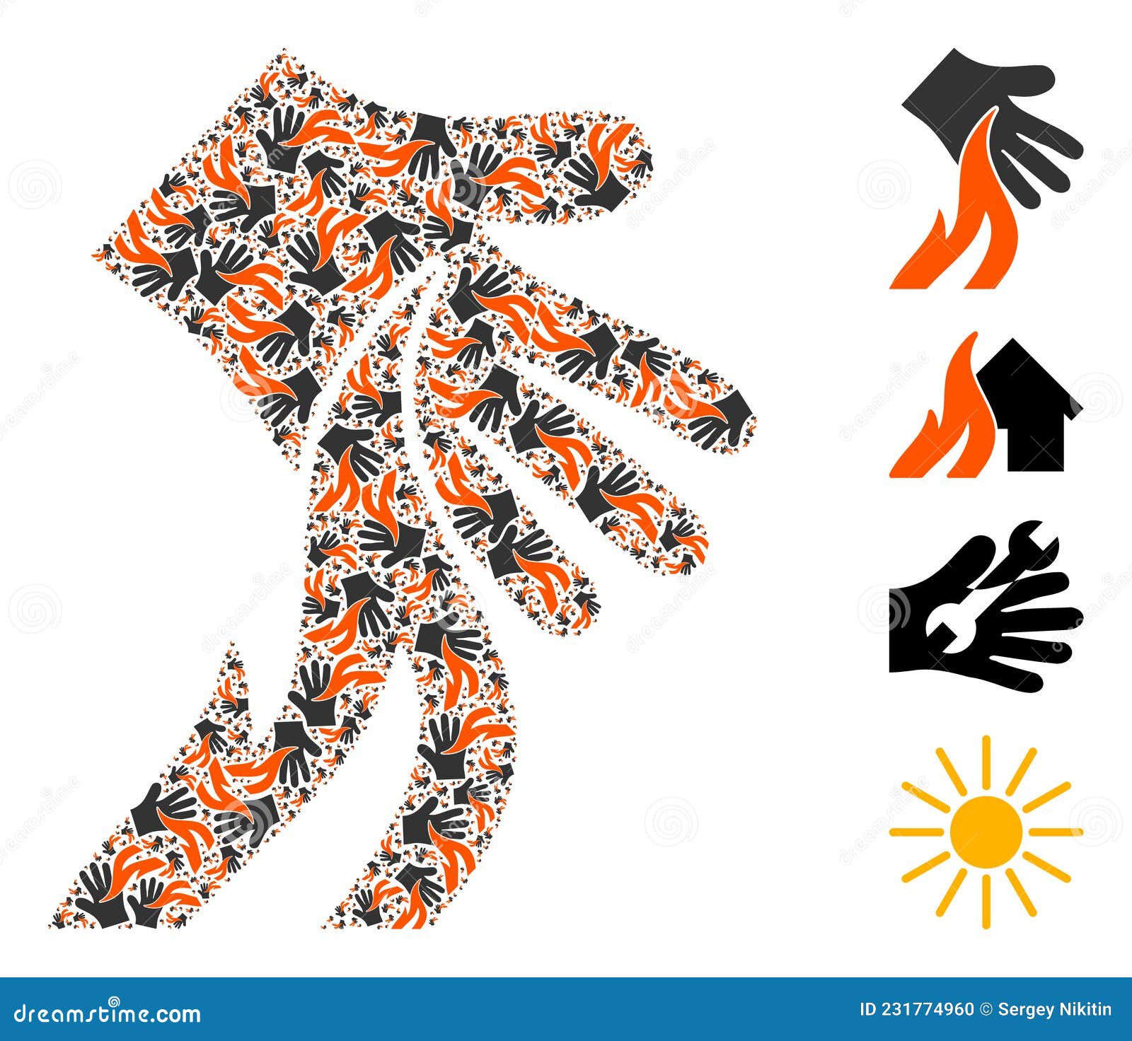Burn Hand Icon Recursion Collage Stock Vector - Illustration of heat ...
