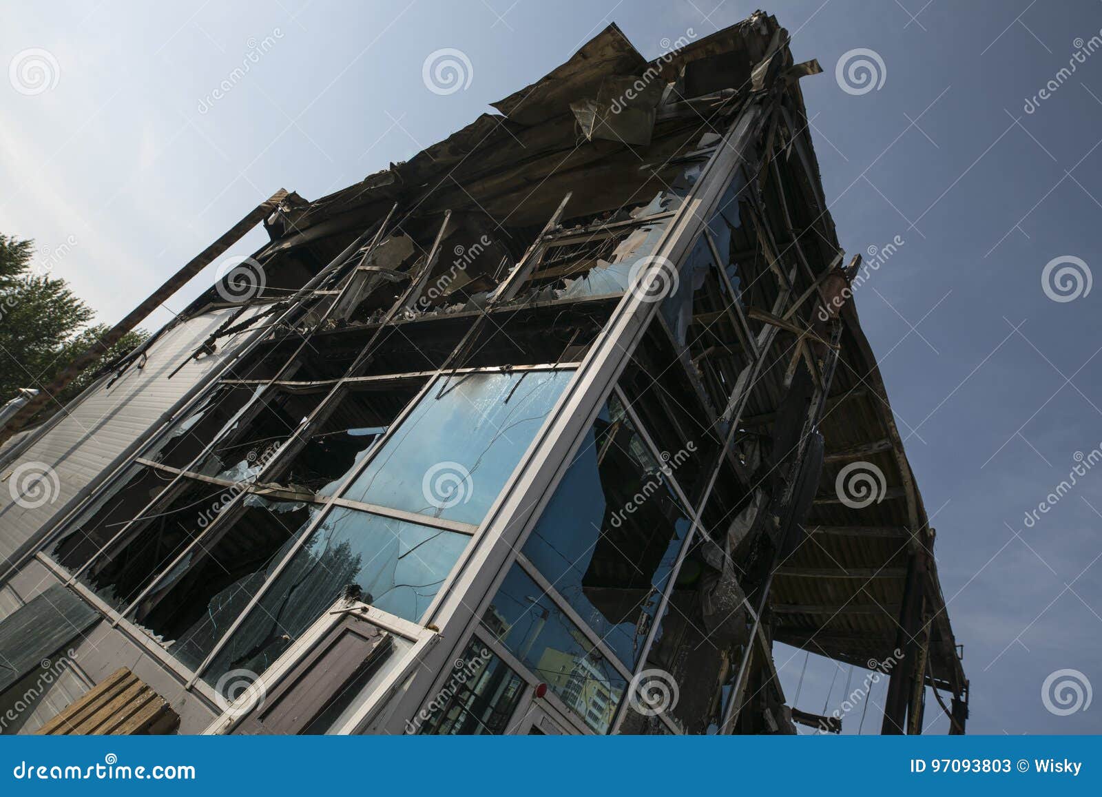 Burned Building with Broken Windows in Summer Stock Image - Image of ...