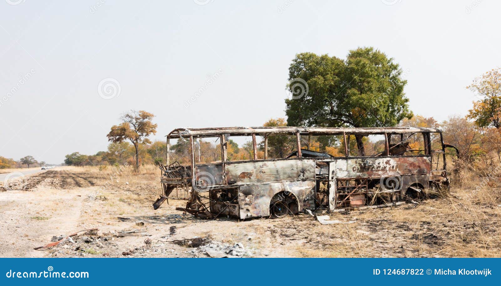Burned Bus at the Side of the Road Stock Photo - Image of botswana ...