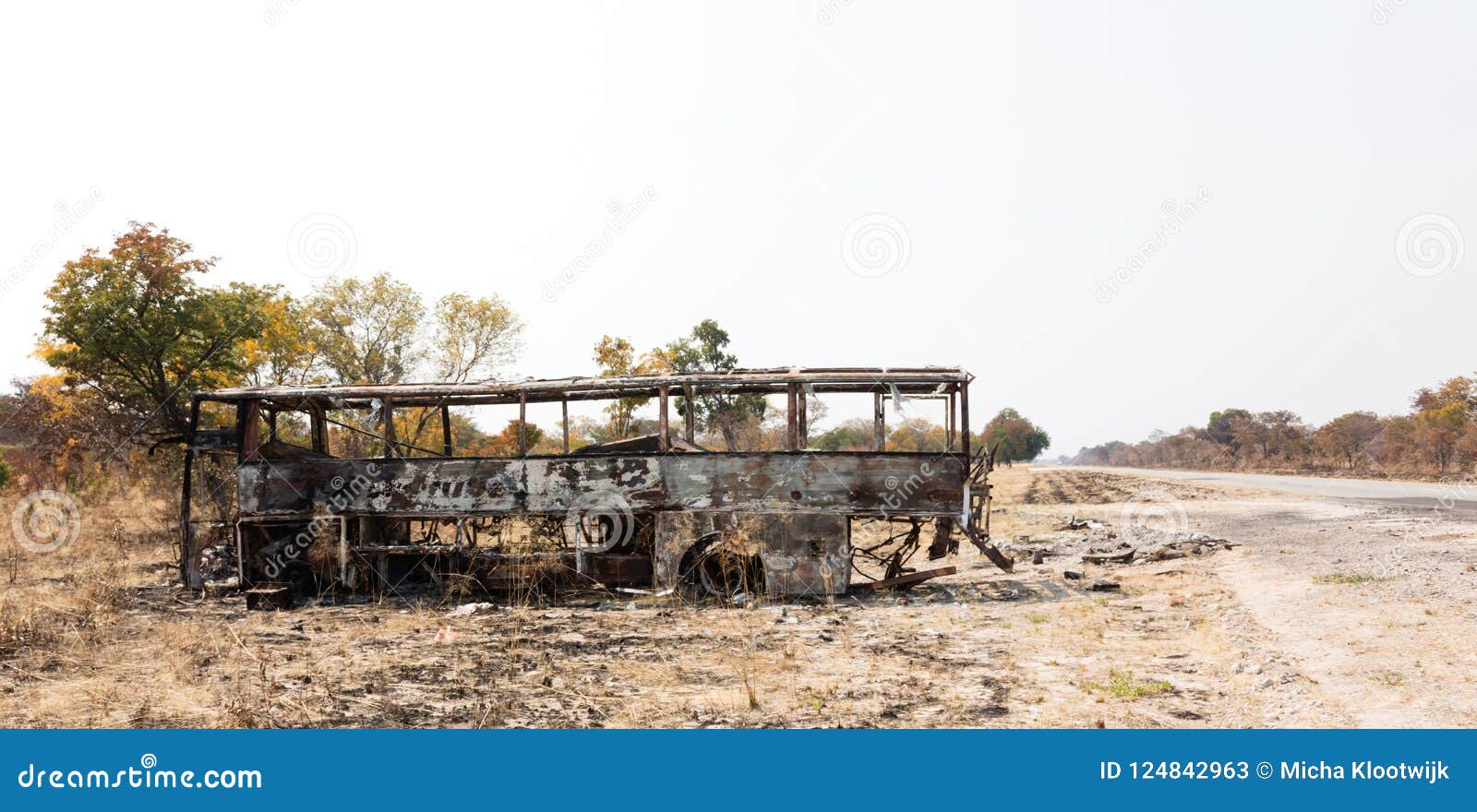 Burned Bus at the Side of the Road Stock Image - Image of insure ...
