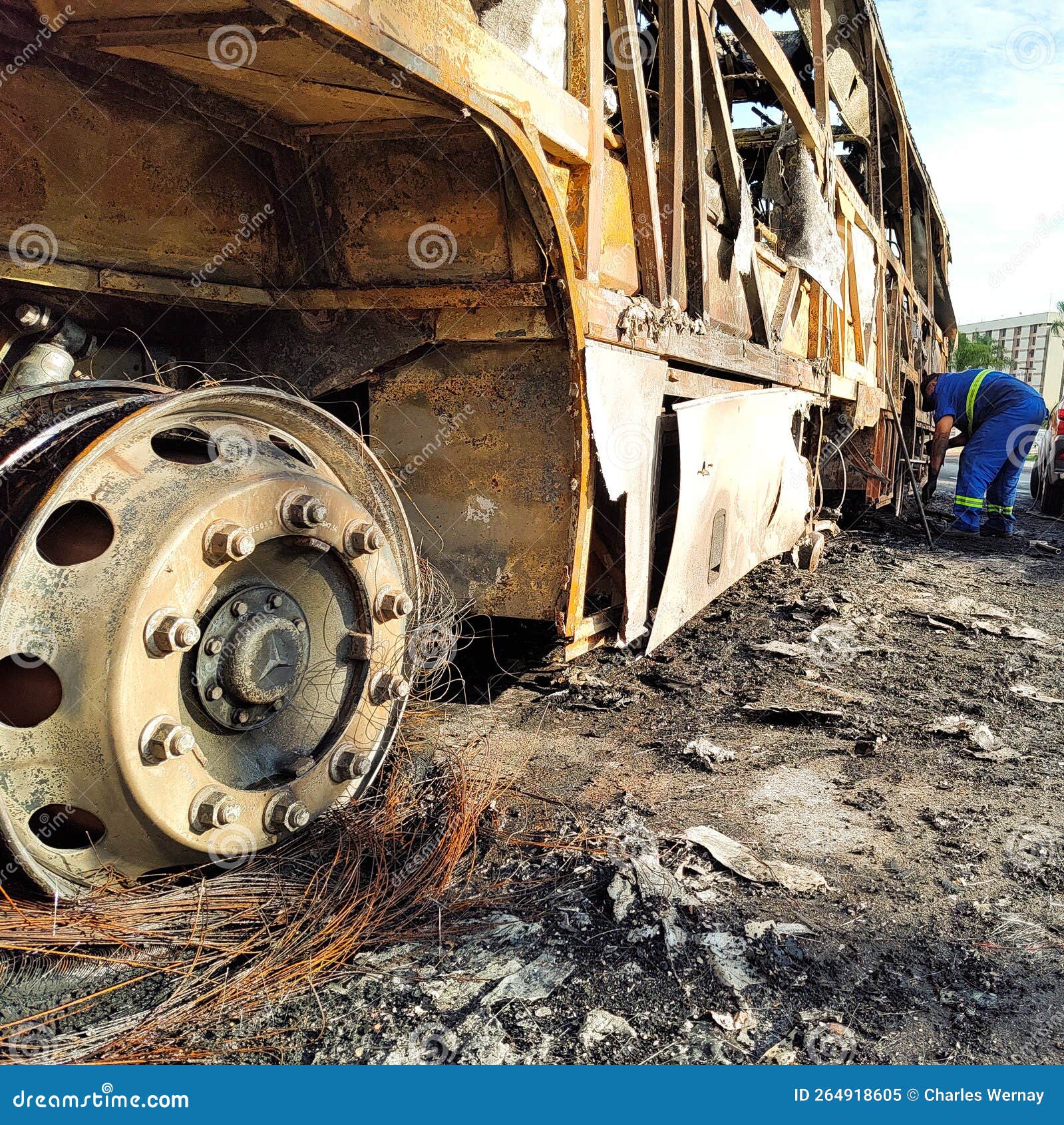 Burned bus stock image. Image of burnt, transportation - 264918605