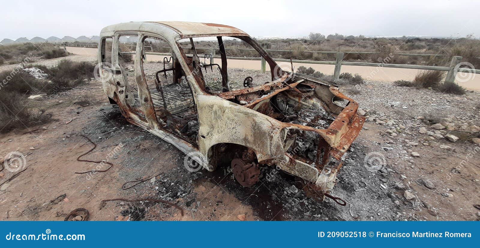 Burned Car Abandoned, Car Destroyed by Fire, Mini Van Stock Photo ...