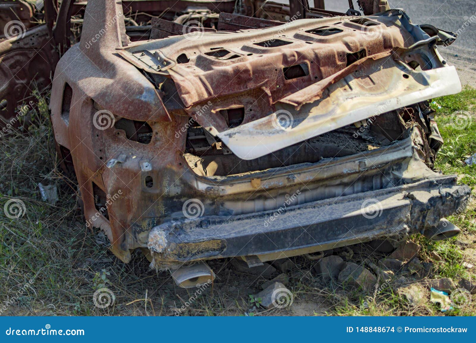 Burned Car with Back Side Burnt Completely Stock Photo - Image of ...