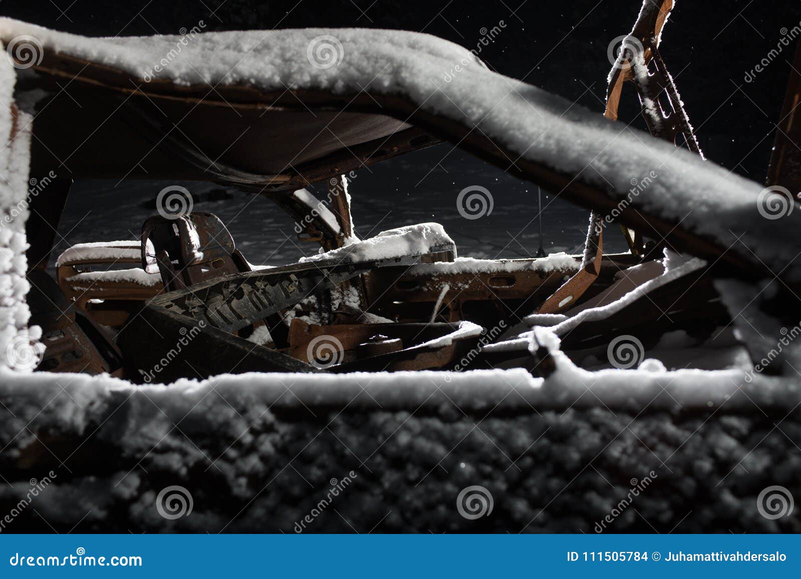 Burned Car Covered with Snow and Rust Stock Photo - Image of winter ...