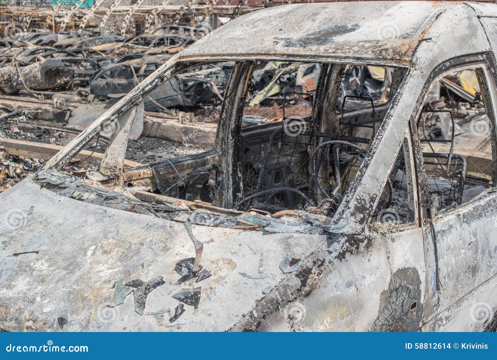 Burned cars stock photo. Image of fuel, metal, fire, irreparable - 58812614