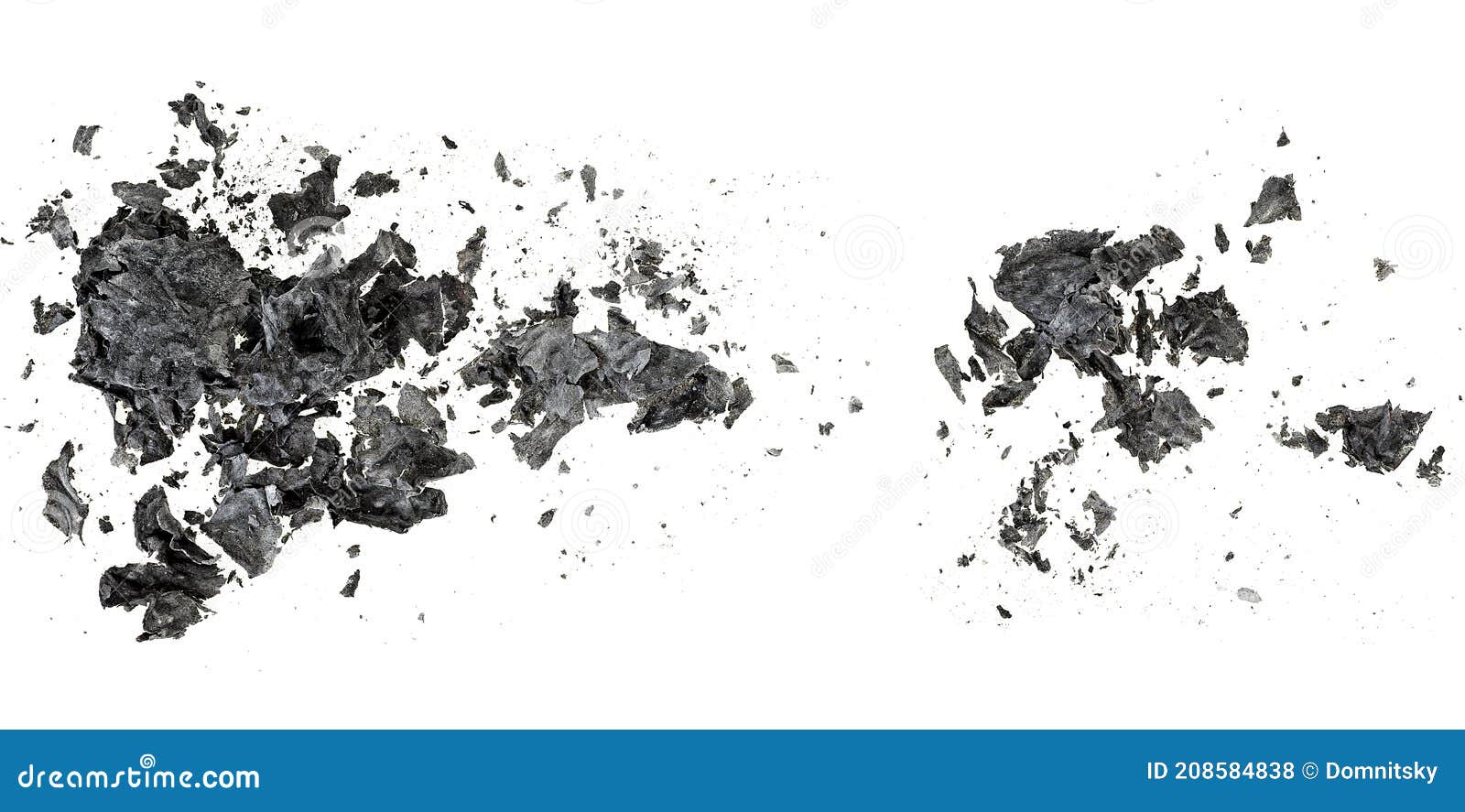 Burned and Charred Paper Isolated on White Background, Top View Stock ...