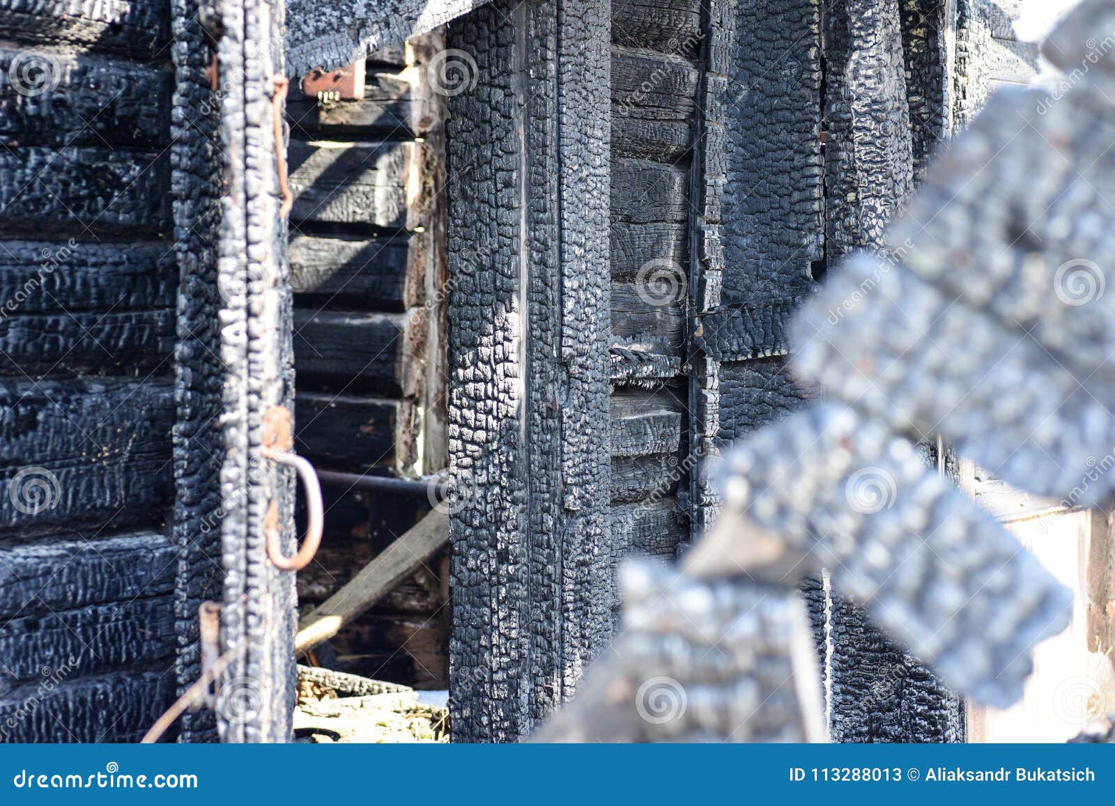 Burned Down Wooden House after a Fire Stock Image - Image of background ...
