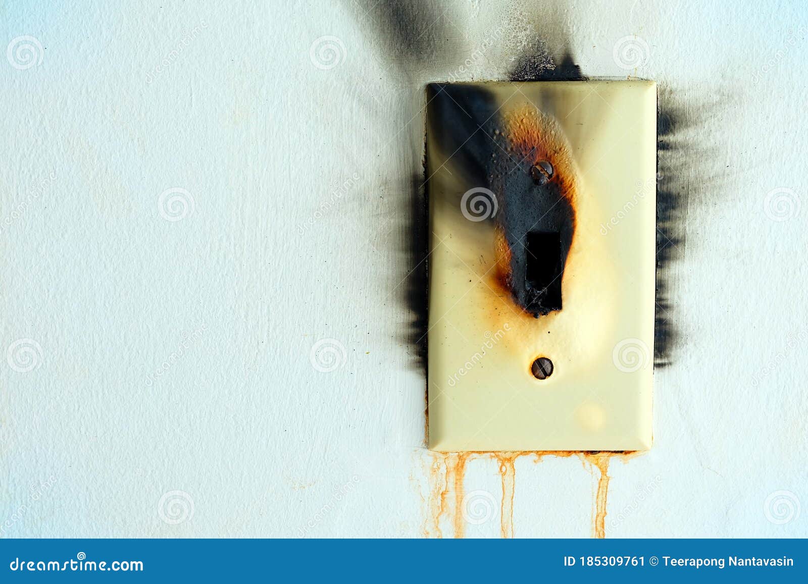 Burned Electrical Switch with White Concrete Wall Texture Background ...