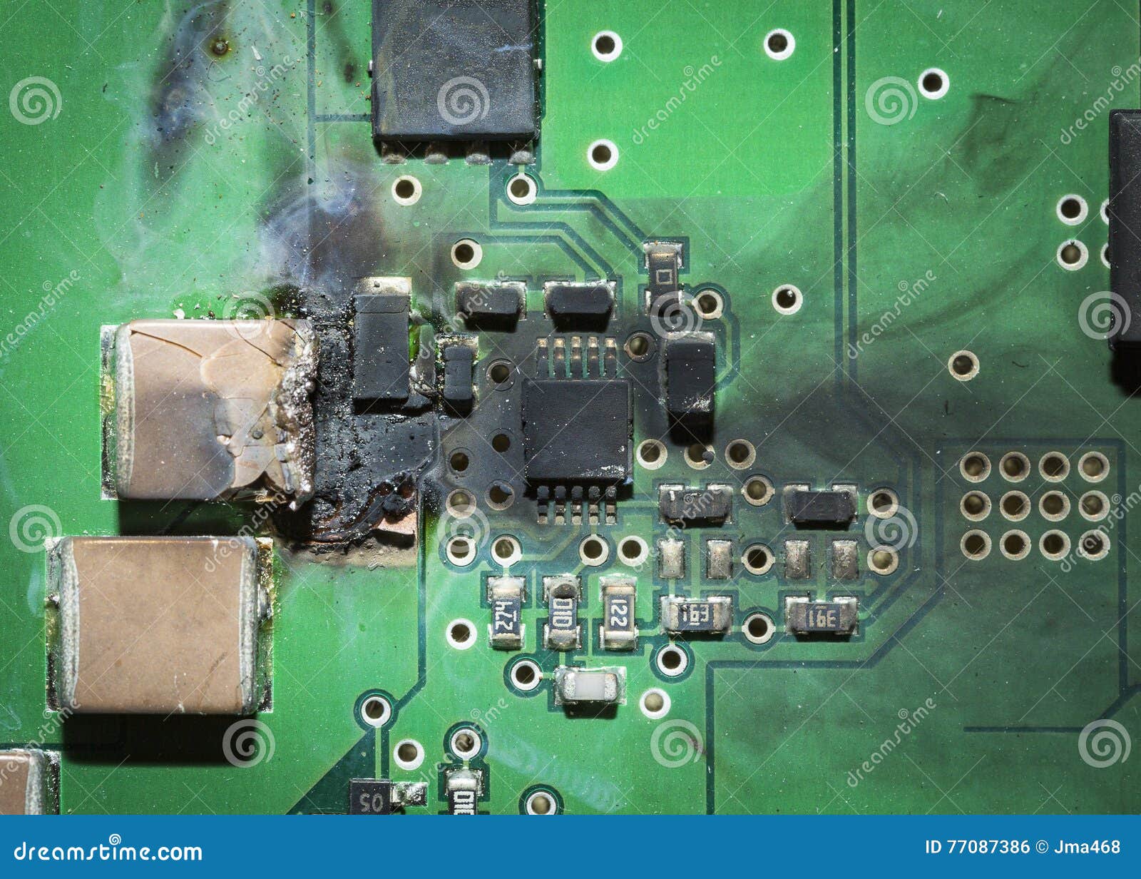 Burned Electronic SMD Printed Circuit Board PCB after a Short Circuit ... Burned Electronic SMD Printed Circuit Board PCB after a Short Circuit ...