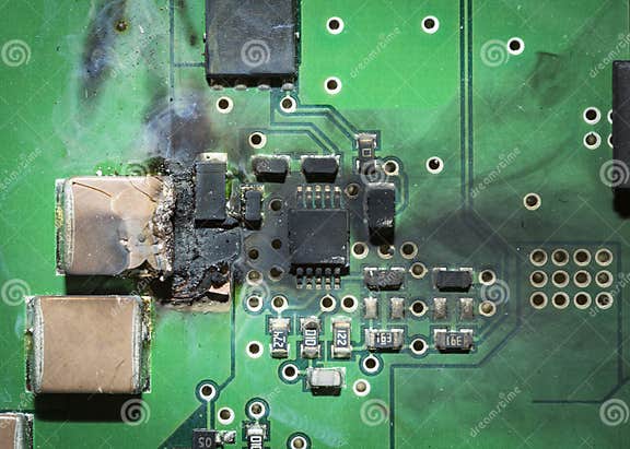 Burned Electronic SMD Printed Circuit Board PCB after a Short Circuit ...
