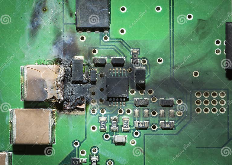 Burned Electronic SMD Printed Circuit Board PCB after a Short Circuit ...