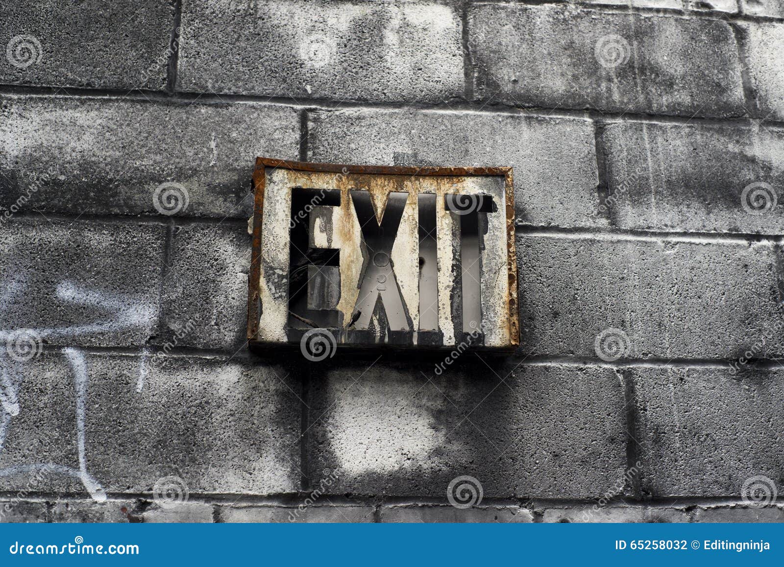 Burned EXIT Sign stock photo. Image of spooky, sign, dirt - 65258032