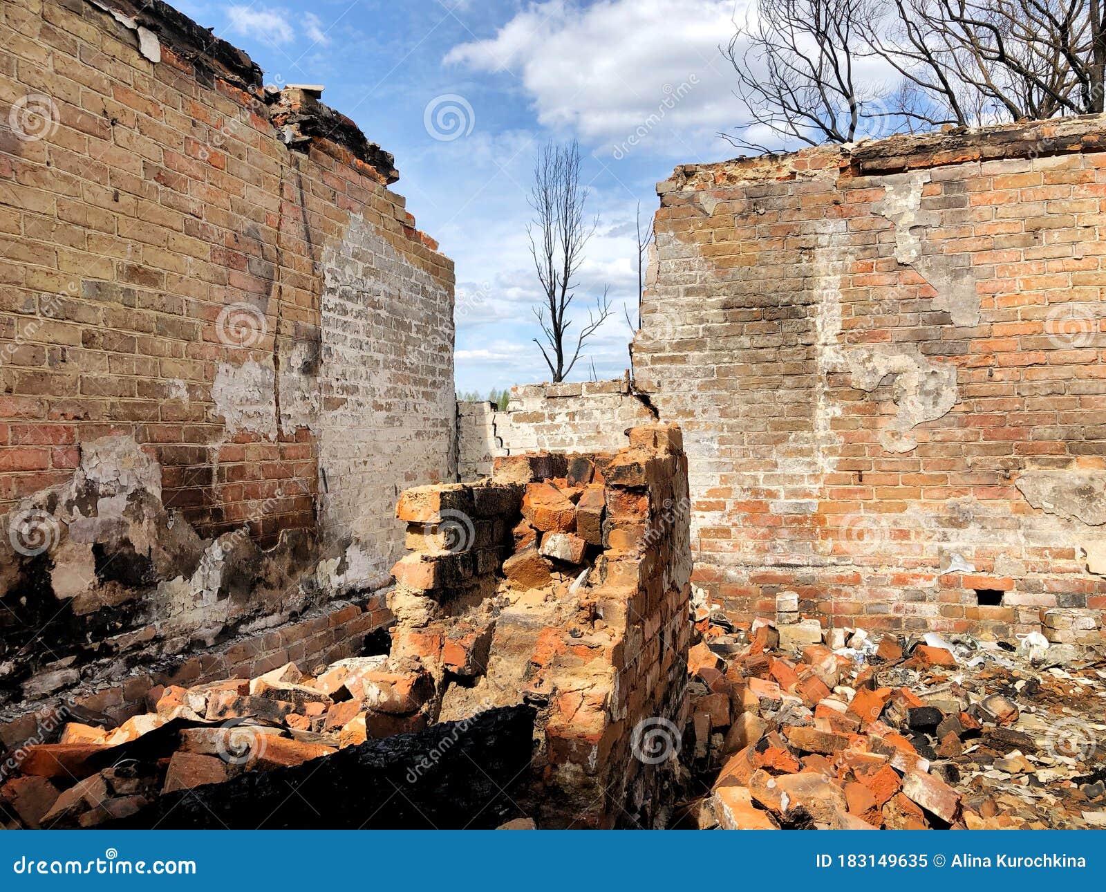 Burned House after Fire, Ruined Building Room Inside, Disaster or War ...