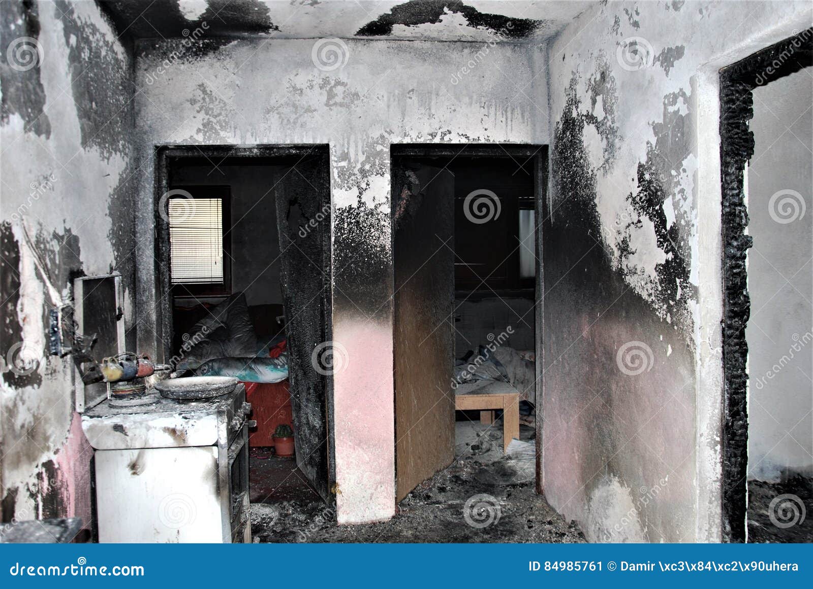 Burned House: Hallway and Rooms Stock Image - Image of abonded, indoor ...
