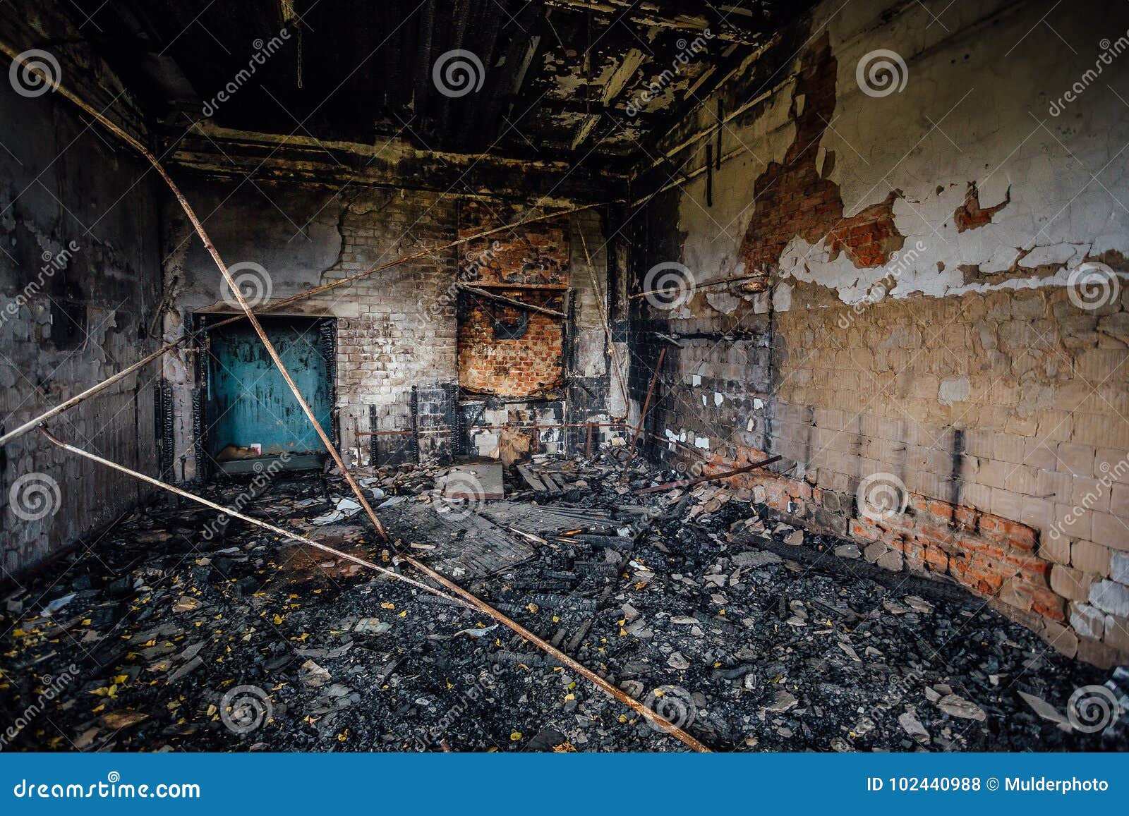 Burned Interiors of Industrial Hall after Fire in the Factory Stock ...
