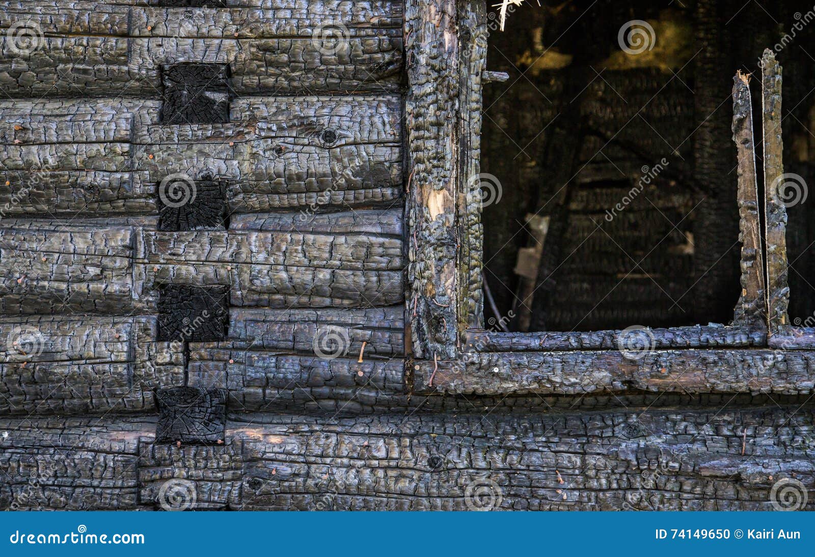 Burned log wood house stock photo. Image of kopli, fire - 74149650