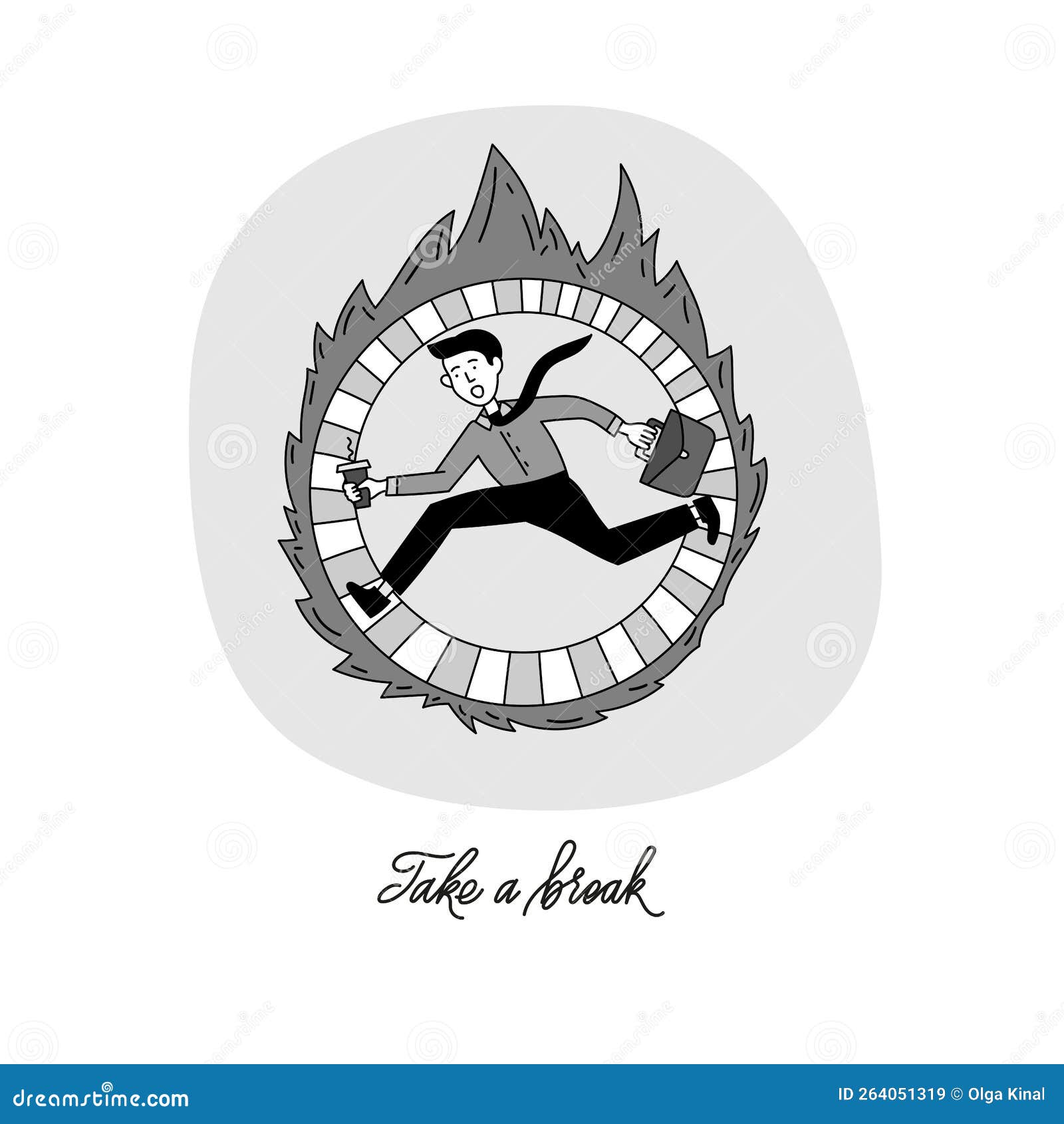 Burned Out Employee Runs in Work Wheel Fire. Stock Vector ...